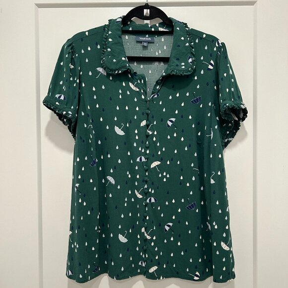 Modcloth | Tops | Modcloth Novelty Print Umbrellas Raindrops Green Top ...